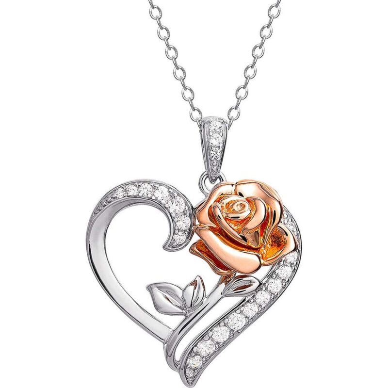 Disney Beauty and the Beast Rose Heart sterling silver necklace ...